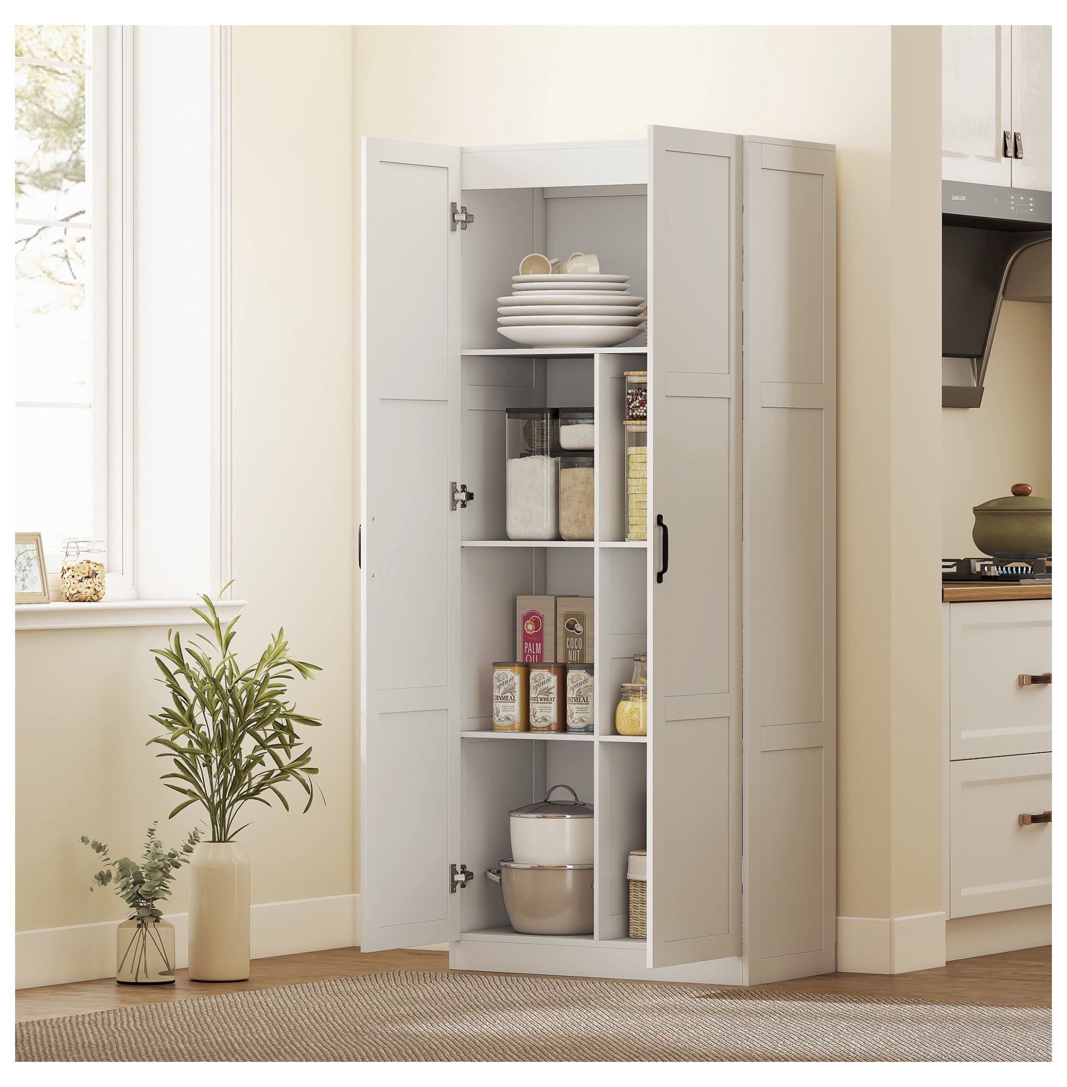 Farmhouse Pantry Cabinet, 71" Kitchen Pantry Storage, White, Adjustable ...