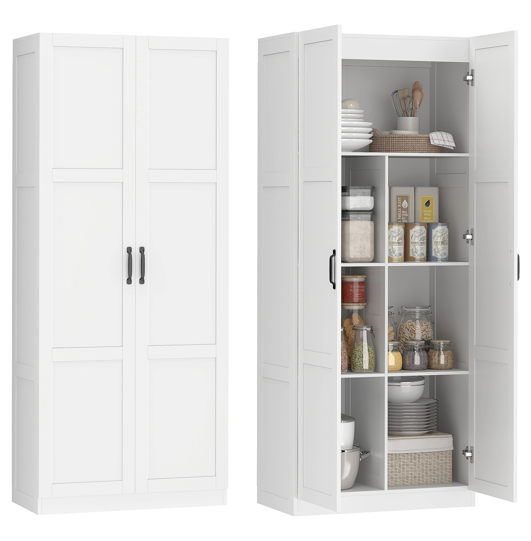 Farmhouse Pantry Cabinet, 71" Tall Kitchen Storage, White, Adjustable ...