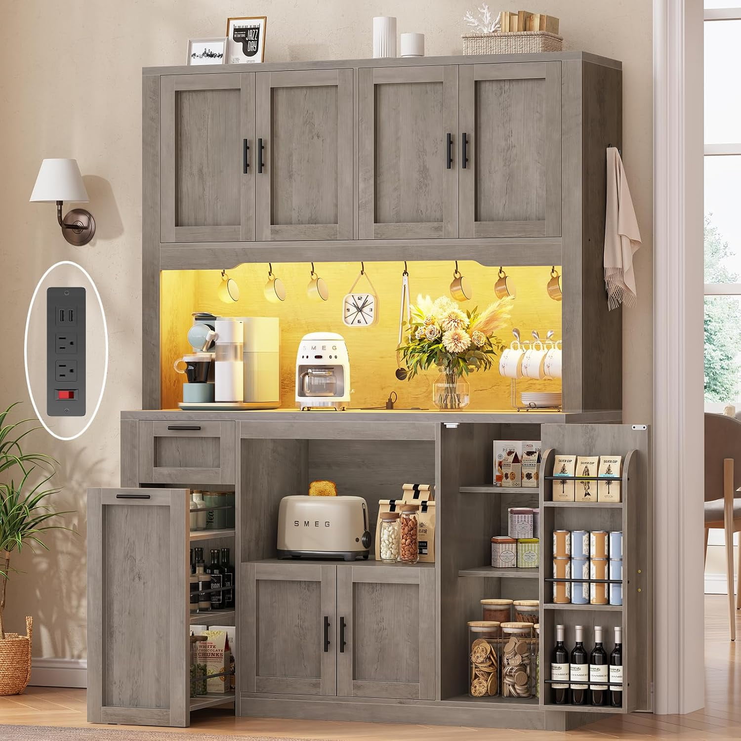 Farmhouse Pantry Cabinet, Tall Kitchen Pantry Storage Cabinet with ...