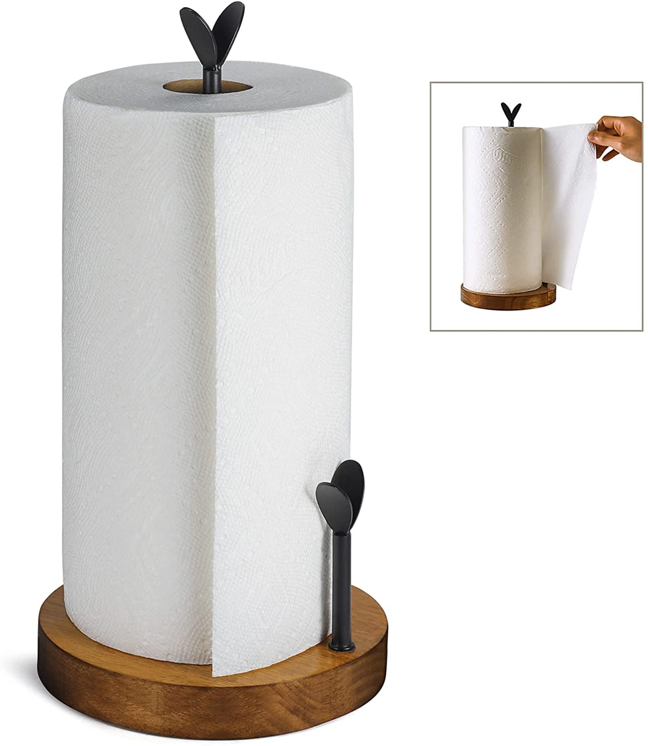 Farmhouse Paper Towel Holder Countertop, Easy One-Handed Tear Wood ...