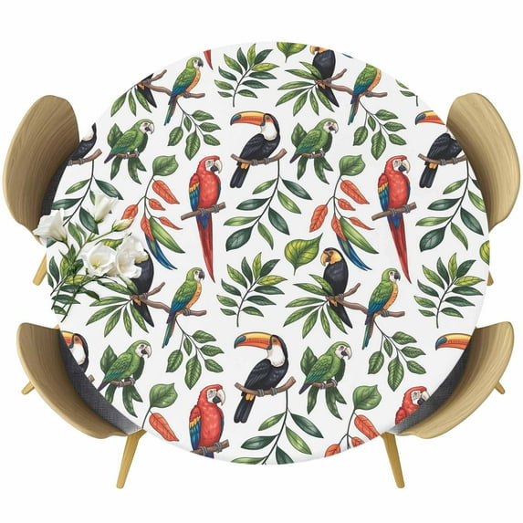 Farmhouse Parrots Round Tablecloth, Fitted Table Cover with Elastic for ...