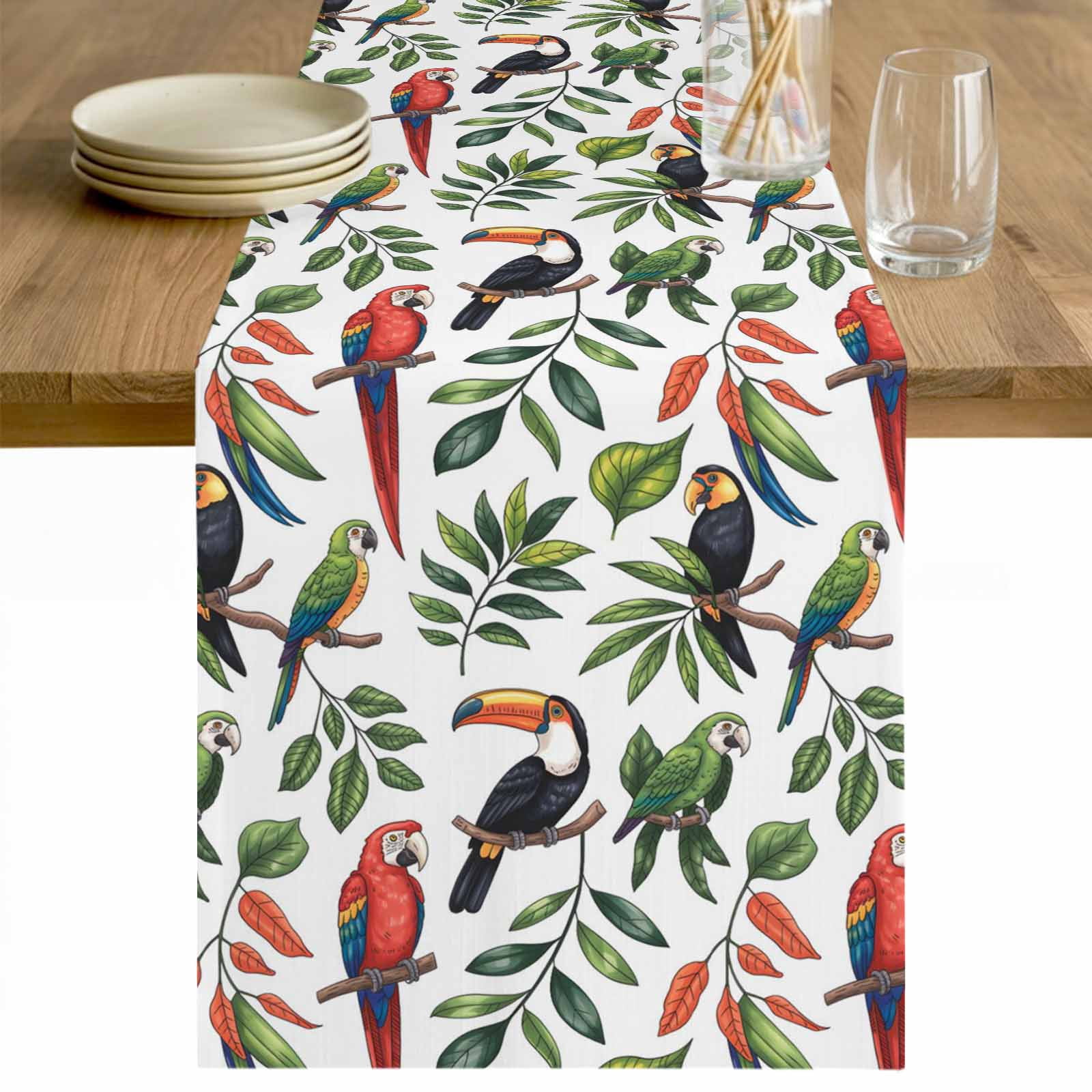Farmhouse Parrots Table Runner - 108 Inch Long Spring Summer Botanical ...