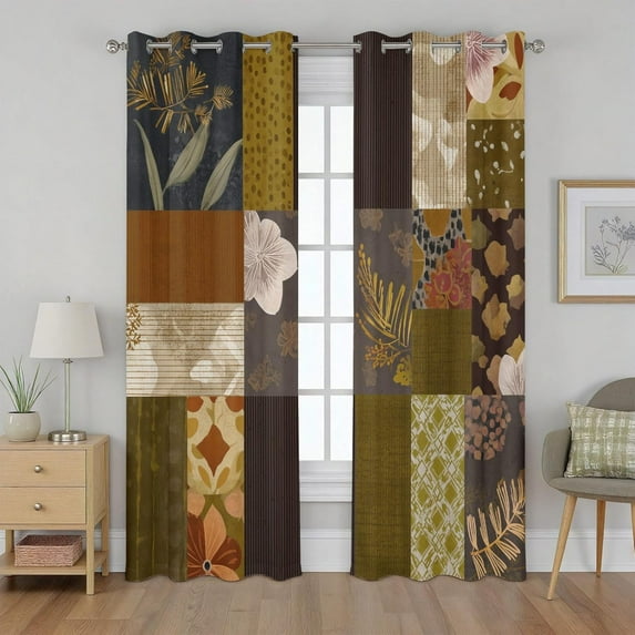Farmhouse Patchwork Curtains For Living Room, Vintage Geometric Boho ...