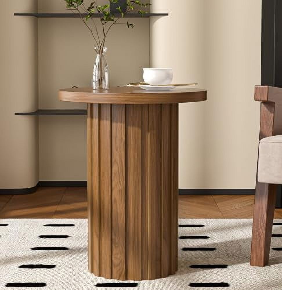 Farmhouse Pedestal End Table Round Side Table with Fluted Panel Rustic ...