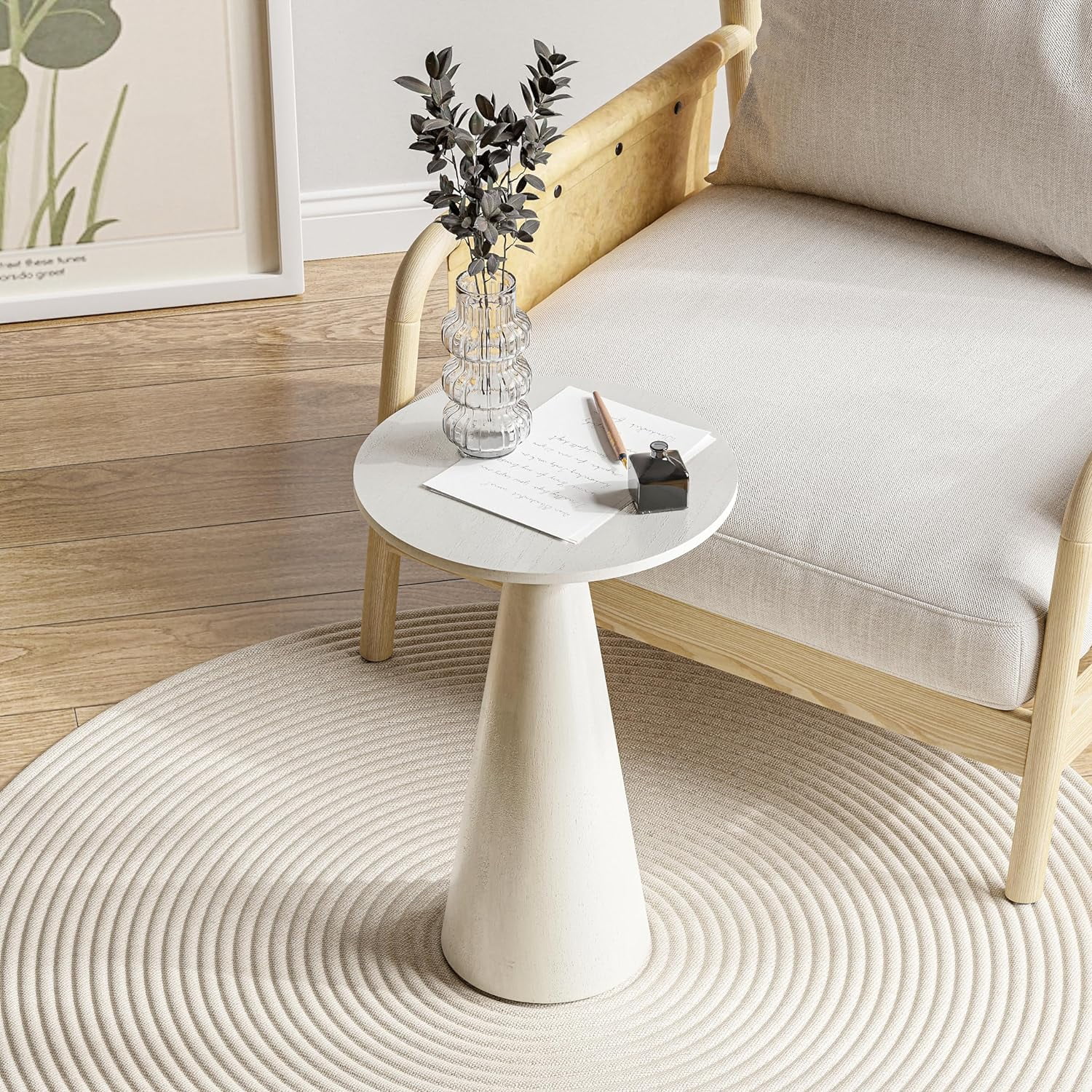Farmhouse Pedestal Small End Table Round Martini Table Wood Stand ...