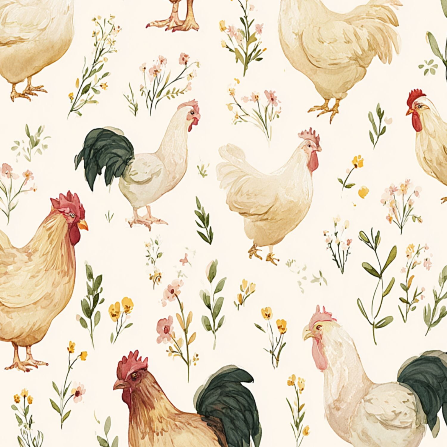 Farmhouse Peel and Stick Wallpaper 23.6in x 9.8ft Chickens Watercolor ...