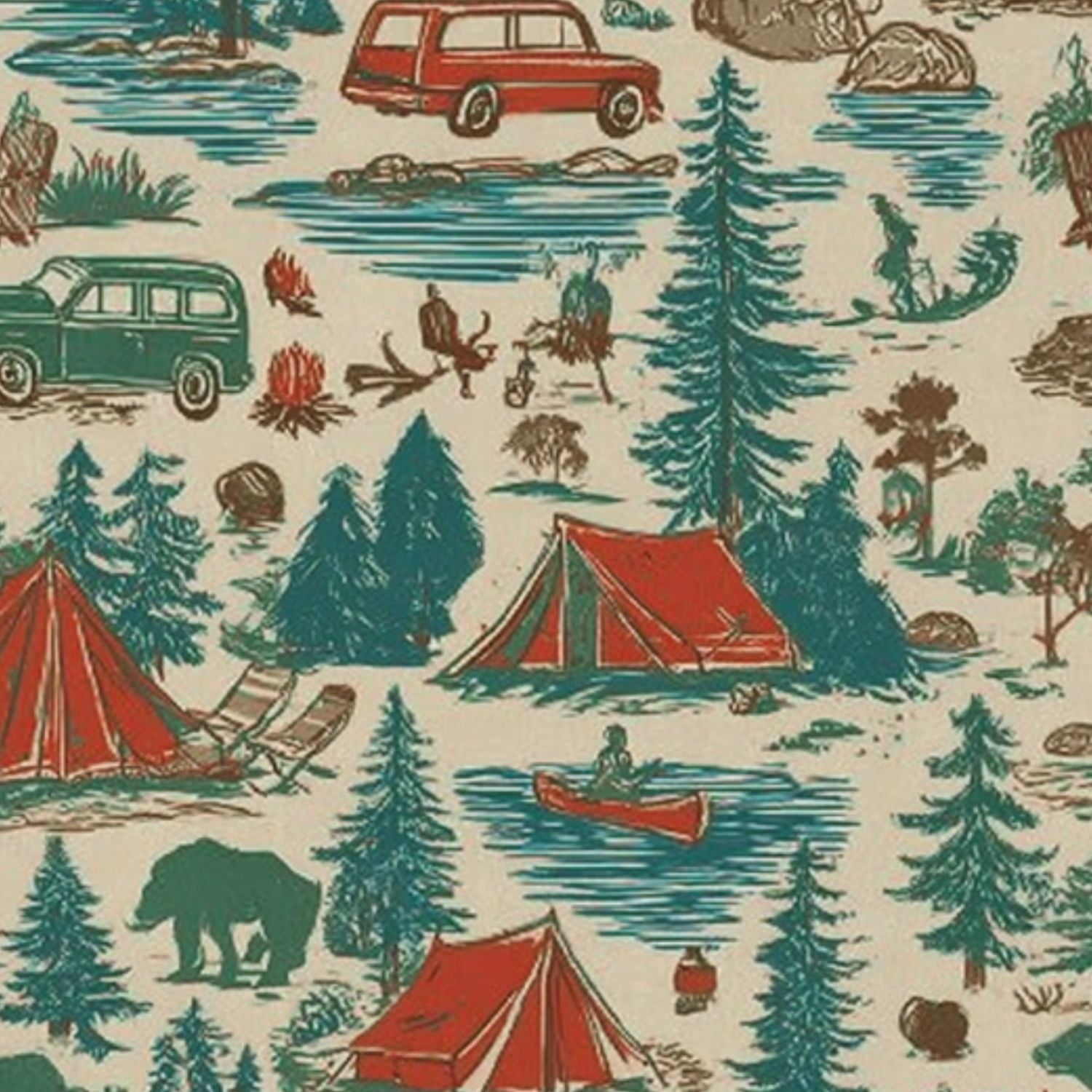 Farmhouse Peel and Stick Wallpaper 23.6in x 9.8ft Vintage Camping ...