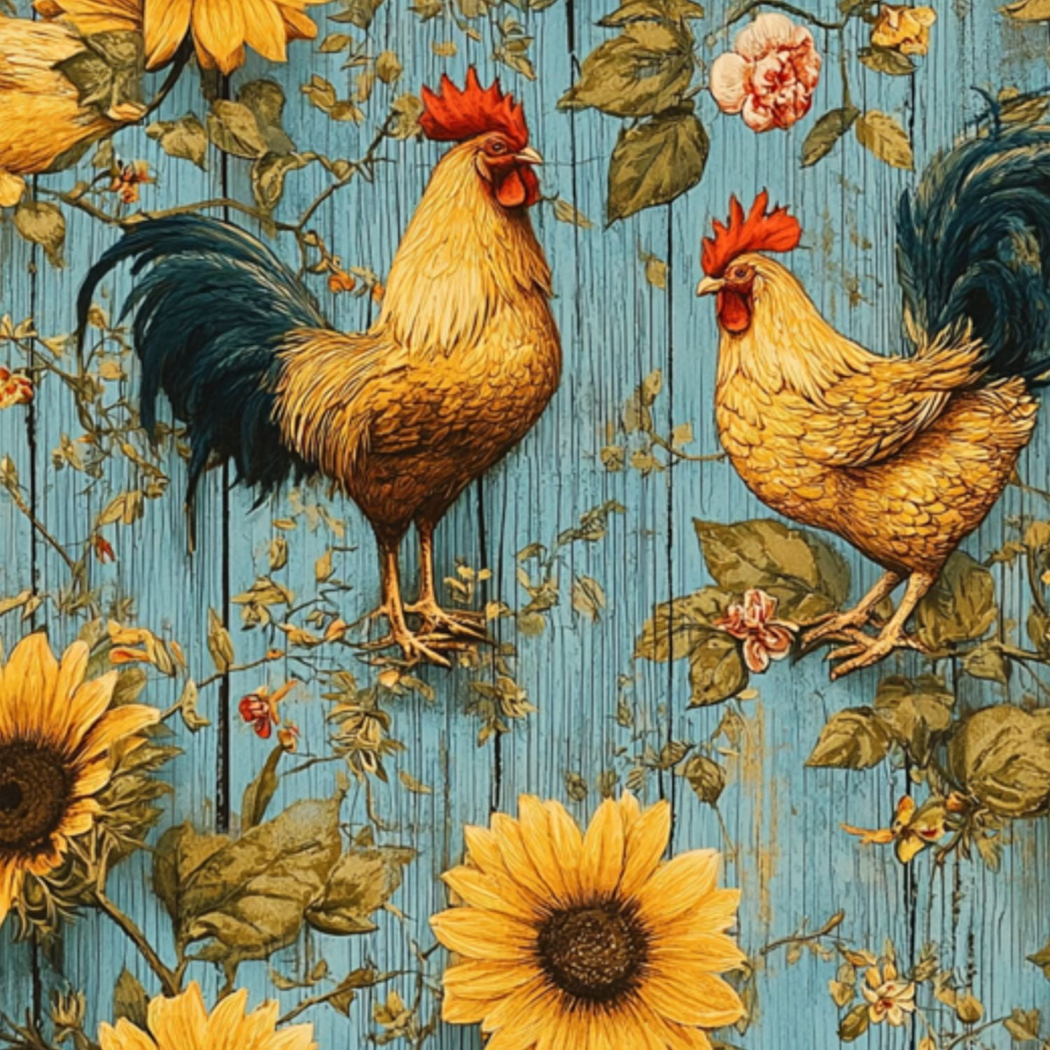 Farmhouse Peel and Stick Wallpaper Vintage Rooster Sunflower Floral ...