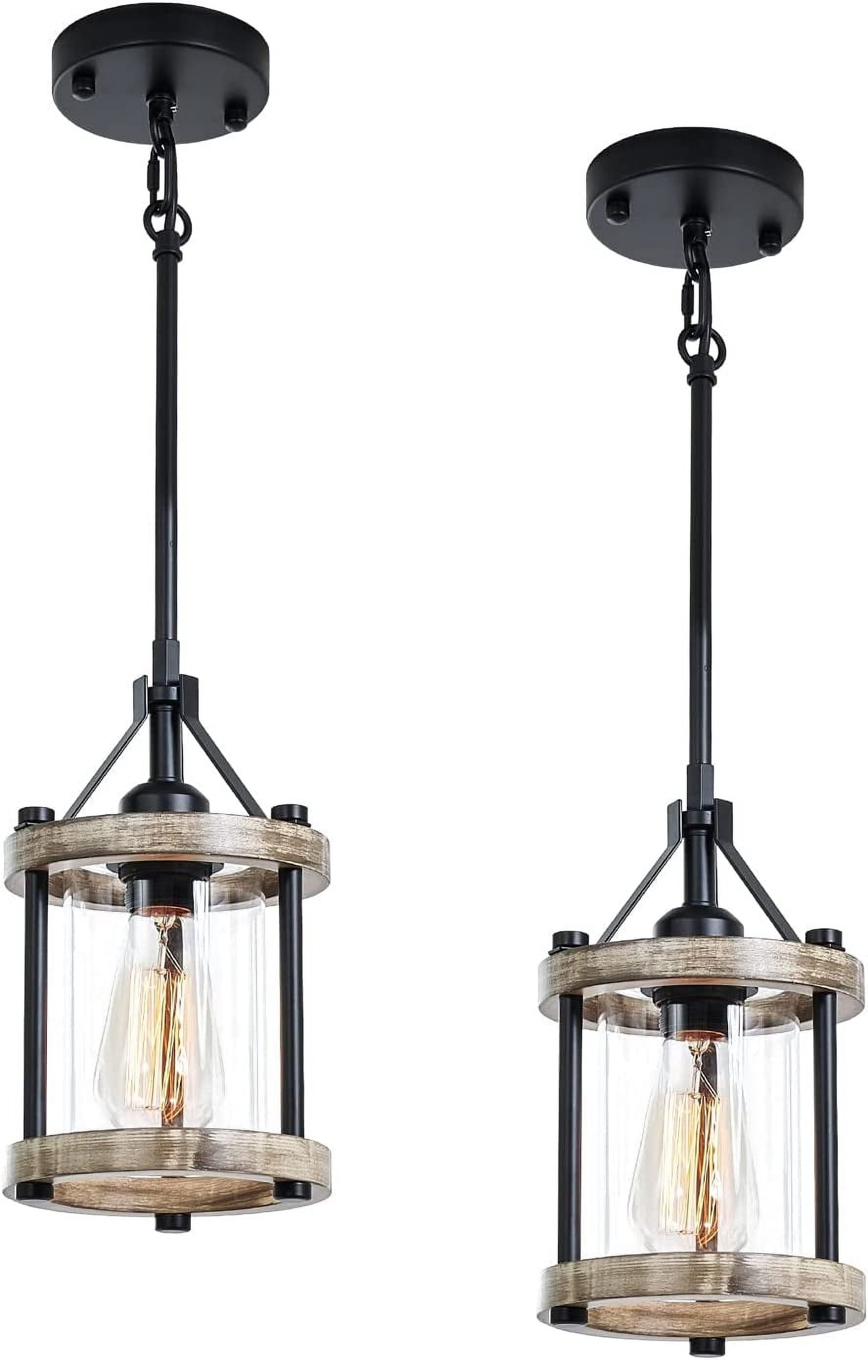 Farmhouse Pendant Light, Rustic White Wood Metal Cage Hanging Light ...