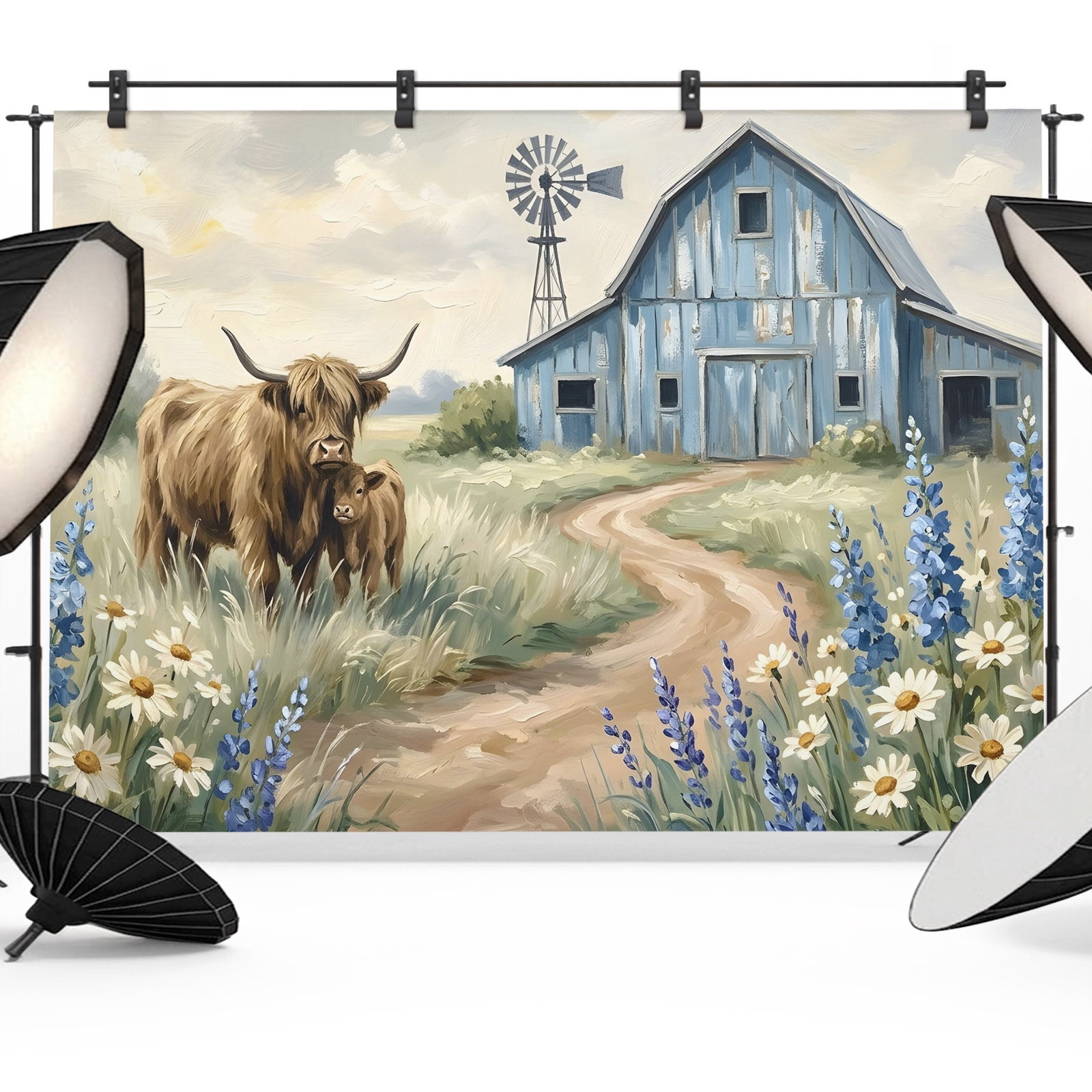 Farmhouse Photography Backdrop 10x8FT, Cow Barn Windmill Rustic ...