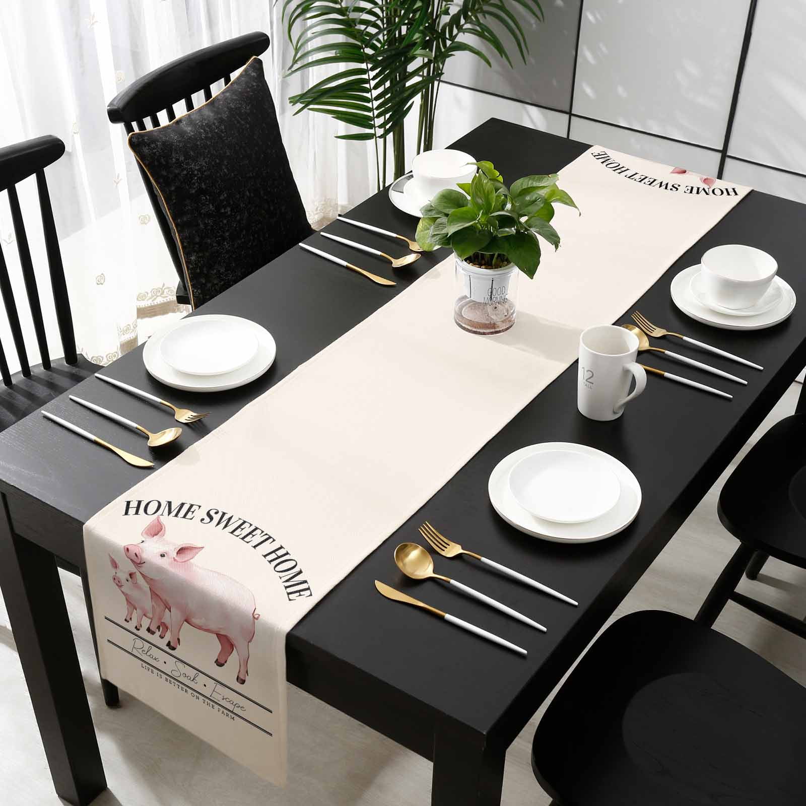 Farmhouse Pig Cotton Linen Small Table Runner 13 x 48 inch Watercolor ...