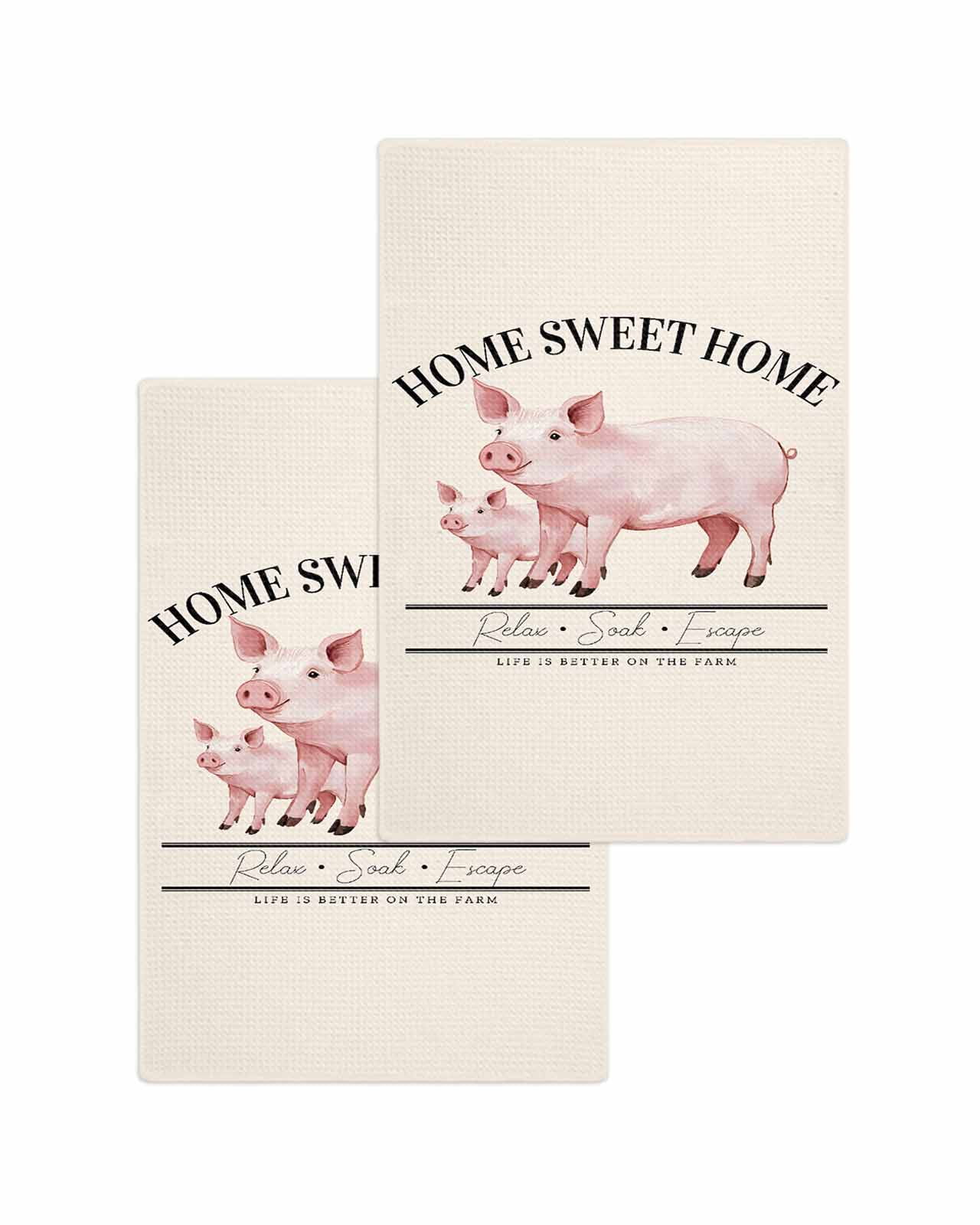 Farmhouse Pig Kitchen Dish Towels for Drying Dishes Set of 2 ...