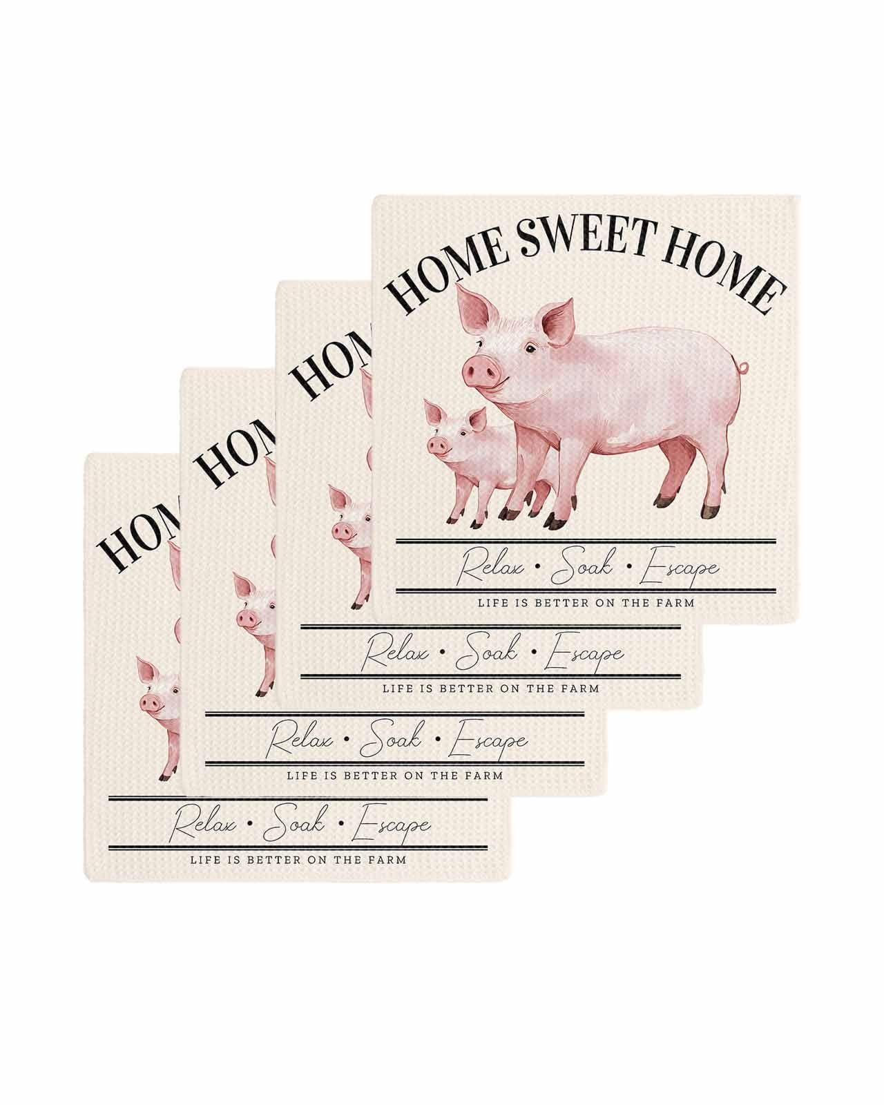 Farmhouse Pig Kitchen Dish Towels for Drying Dishes Set of 4 ...