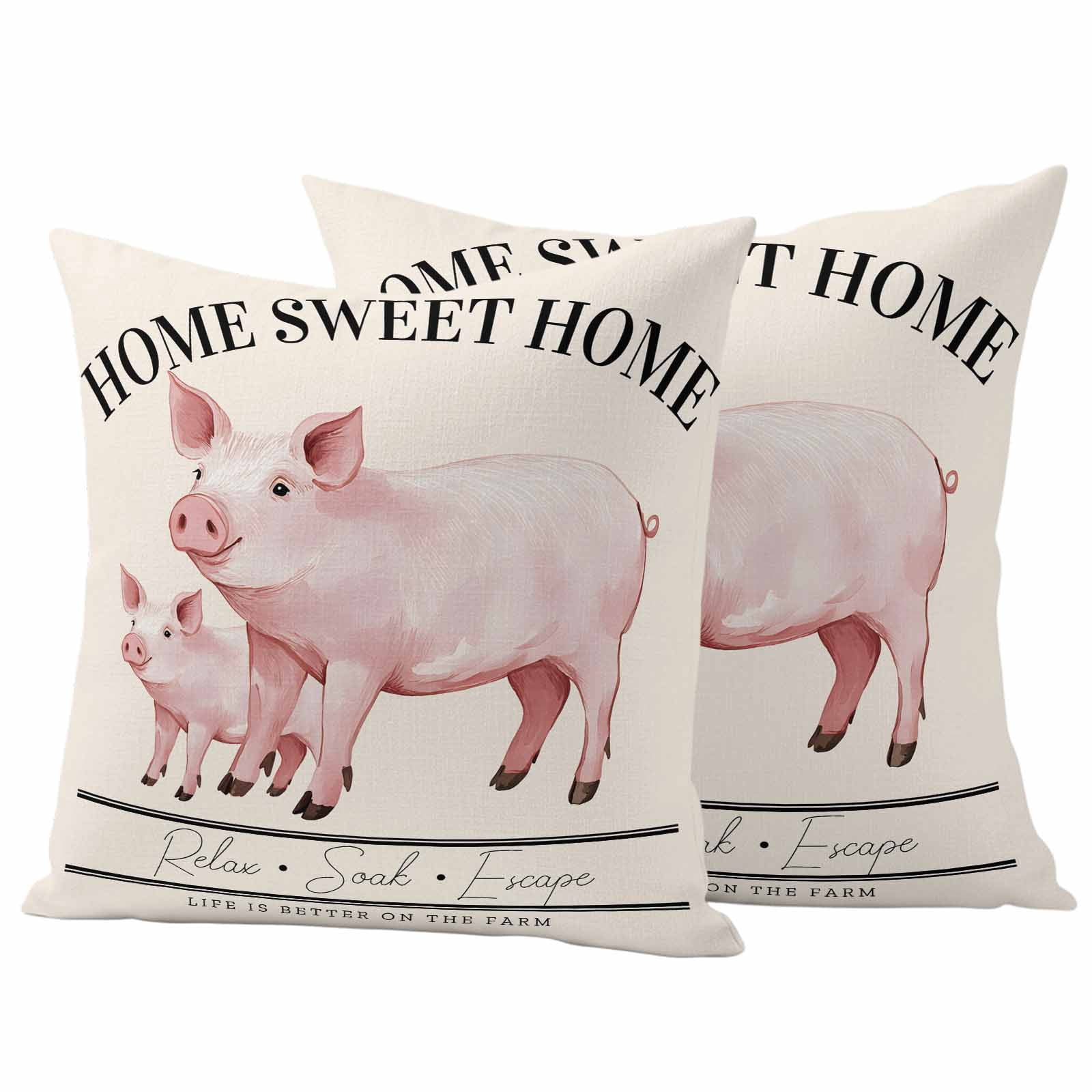 Farmhouse Pig Outdoor Waterproof Pillow Covers, Watercolor Cute Animals ...