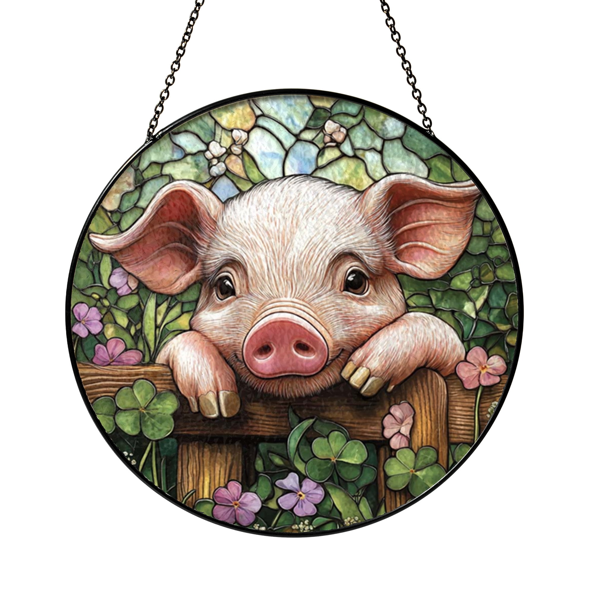 Farmhouse Pig Stained Glass Style Suncatcher, Decorative Animal Window ...