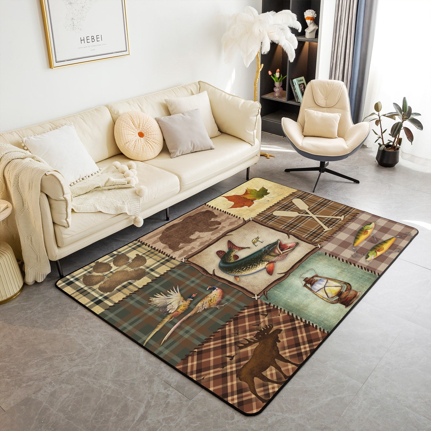 Farmhouse Pike Fish Area Rug Men,Hunting Fishing Carpet 3x5 for Bedroom ...