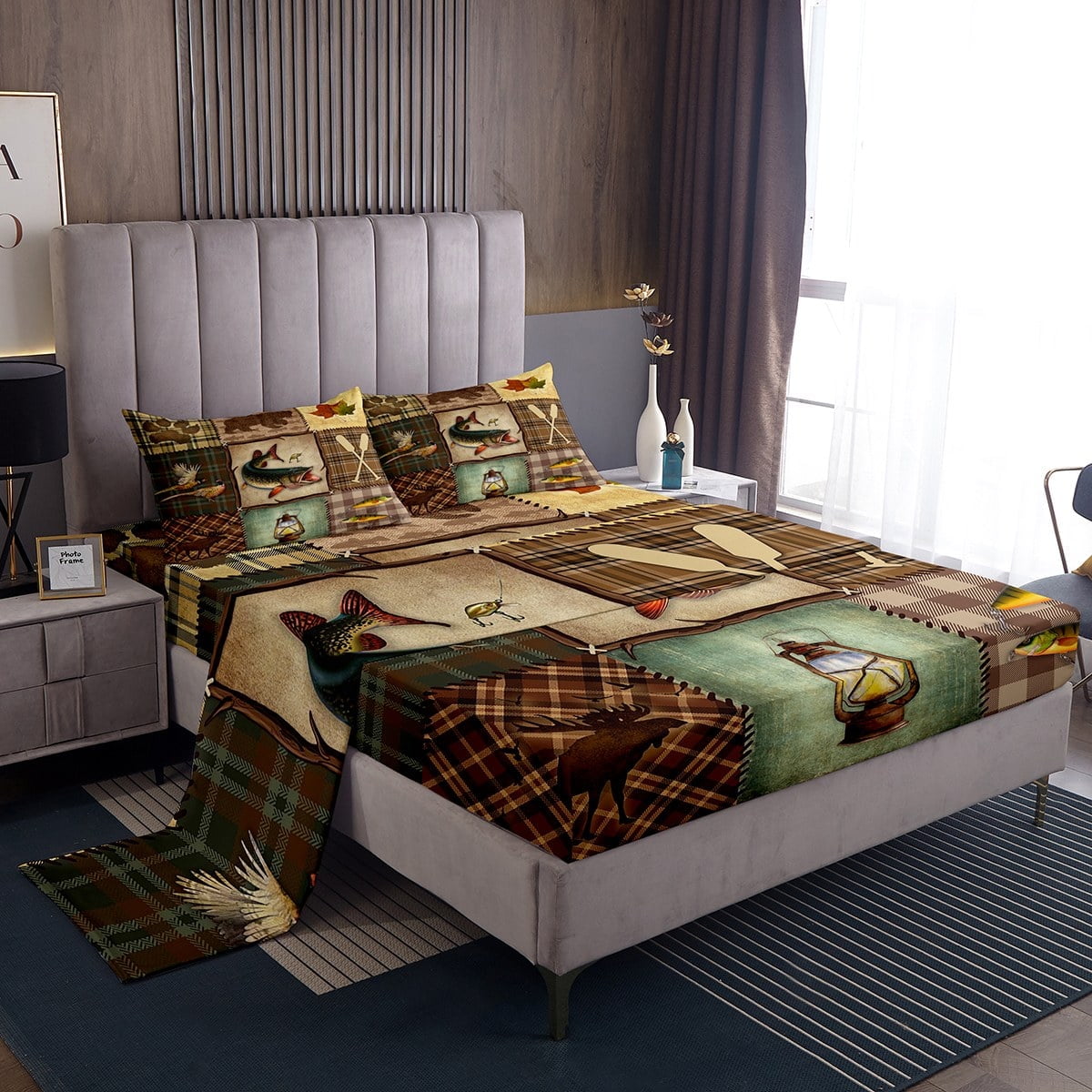 Farmhouse Pike Fish Bed Sheets Set Men,Hunting Fishing Sheet Set Full ...