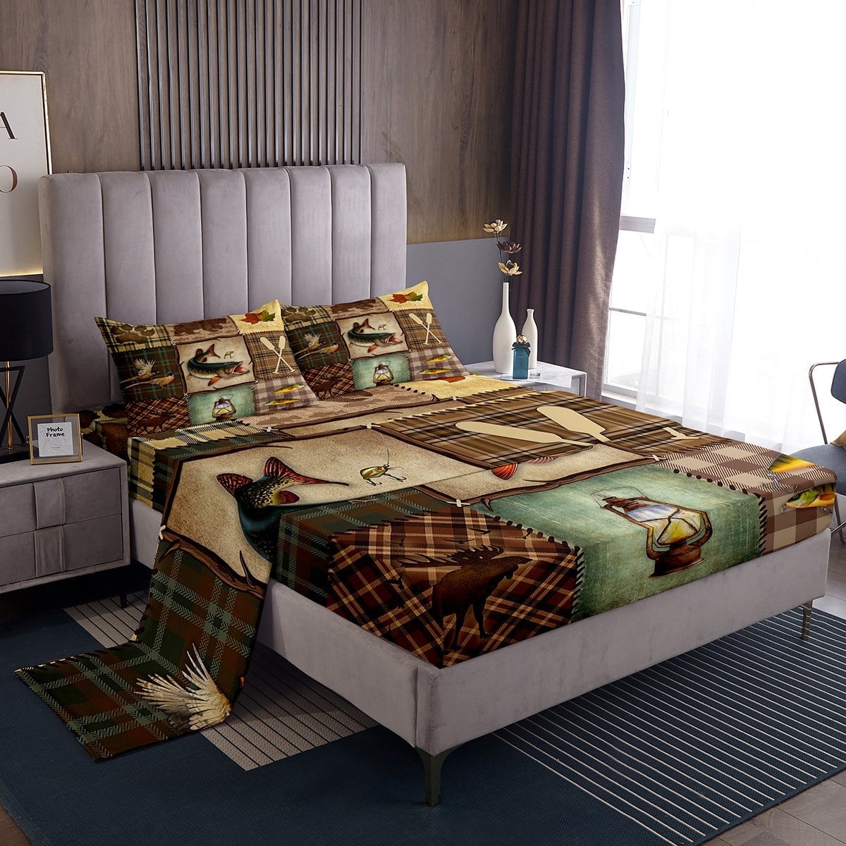 Farmhouse Pike Fish Bed Sheets Set Men,Hunting Fishing Sheet Set King ...