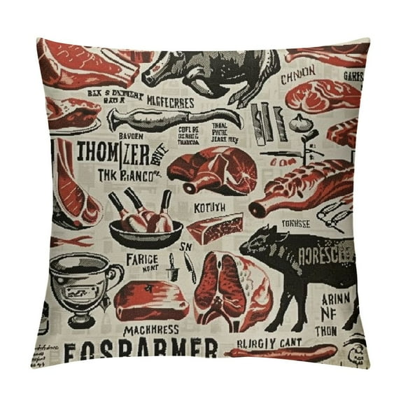 Farmhouse Pillow Cover,Meat Steak Farm with Scheme Lettering Beef Pig ...