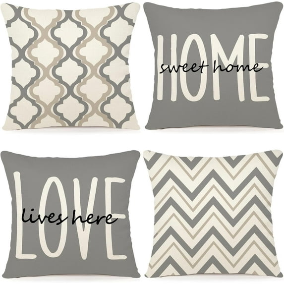 Farmhouse Pillow Covers 16x16 Set of 4 Throw Pillow Covers Rustic Linen ...
