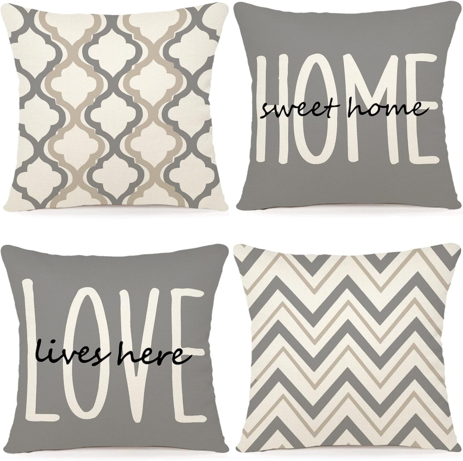 Farmhouse Pillow Covers 18x18 Set of 4 Throw Pillow Covers Rustic Linen ...