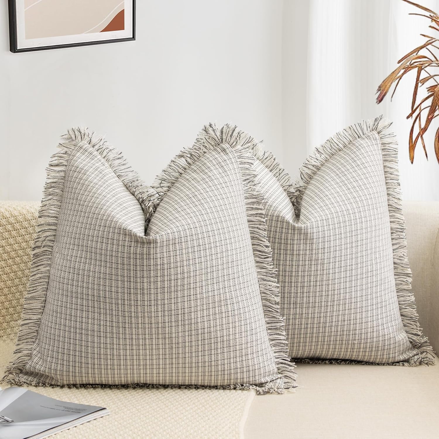 Farmhouse Pillow Covers 20x20 Set of 2 Modern Accent Decorative Throw ...
