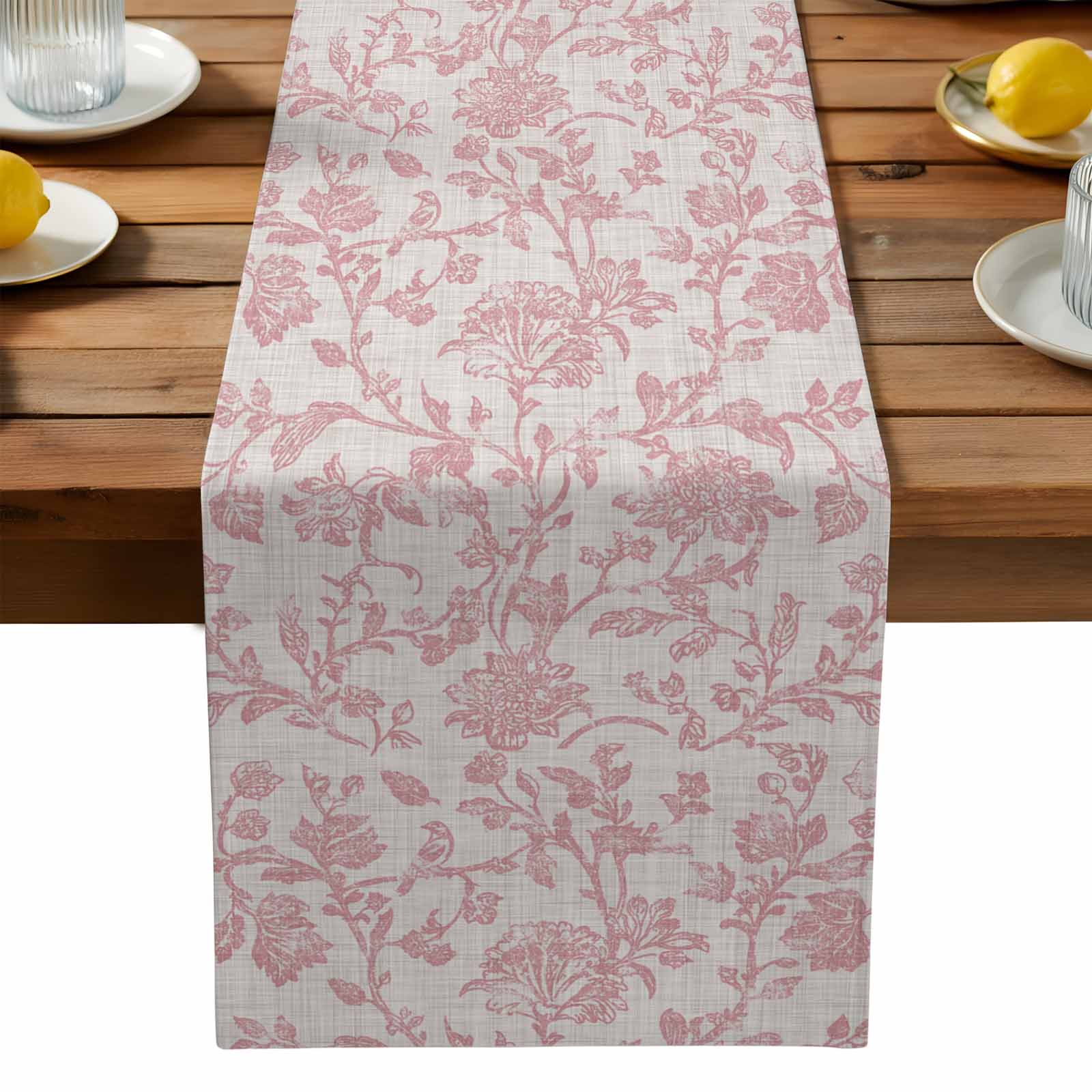 Farmhouse Pink Cotton Linen Table Runner for Dining Kitchen, Vintage ...