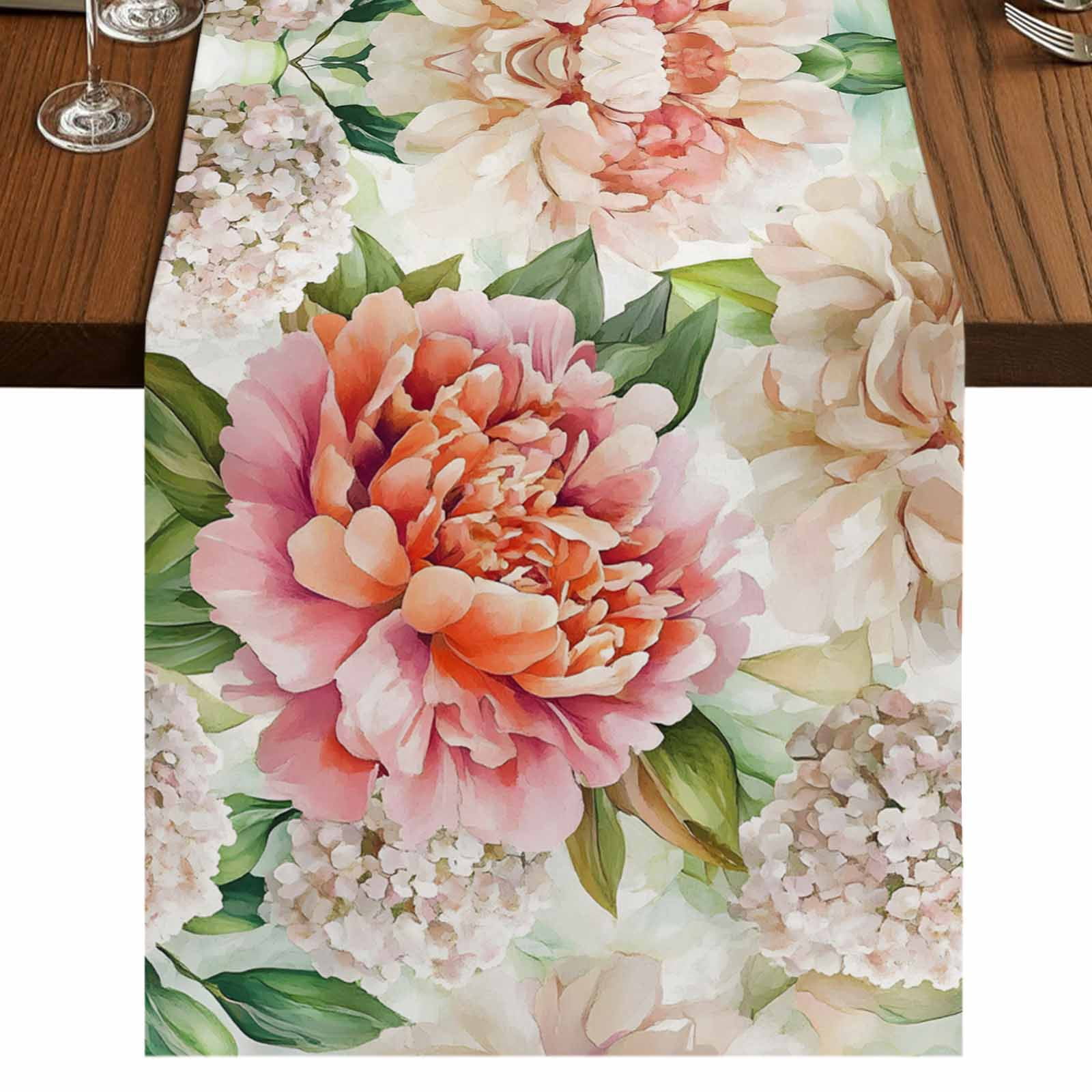 Farmhouse Pink Floral 72 Inch Table Runner, Spring Blossom Flowers ...