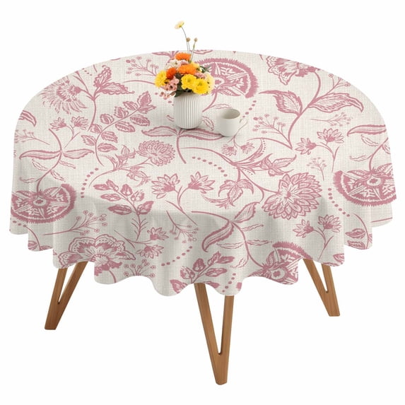 Farmhouse Pink Floral Round Tablecloth 54 inches Linen Boho Flower ...