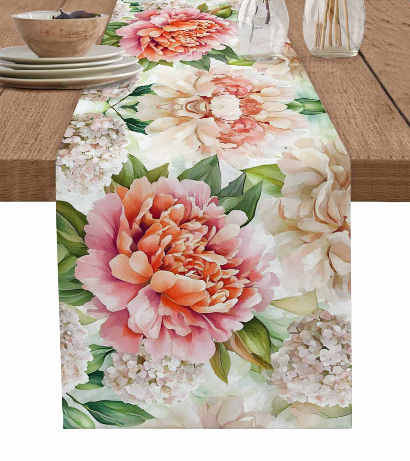 Farmhouse Pink Floral Table Runner 70 Inches, Spring Blossom Flowers ...