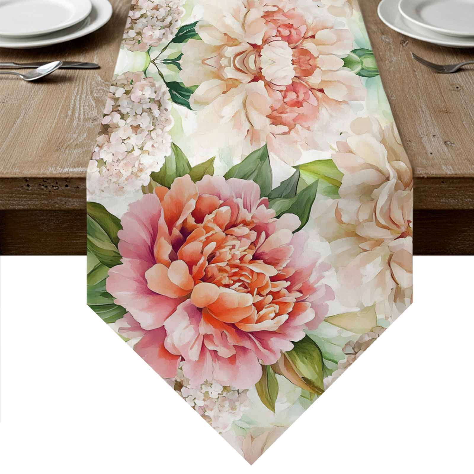 Farmhouse Pink Floral Table Runner Linen Burlap Table Runner 70 Inches ...