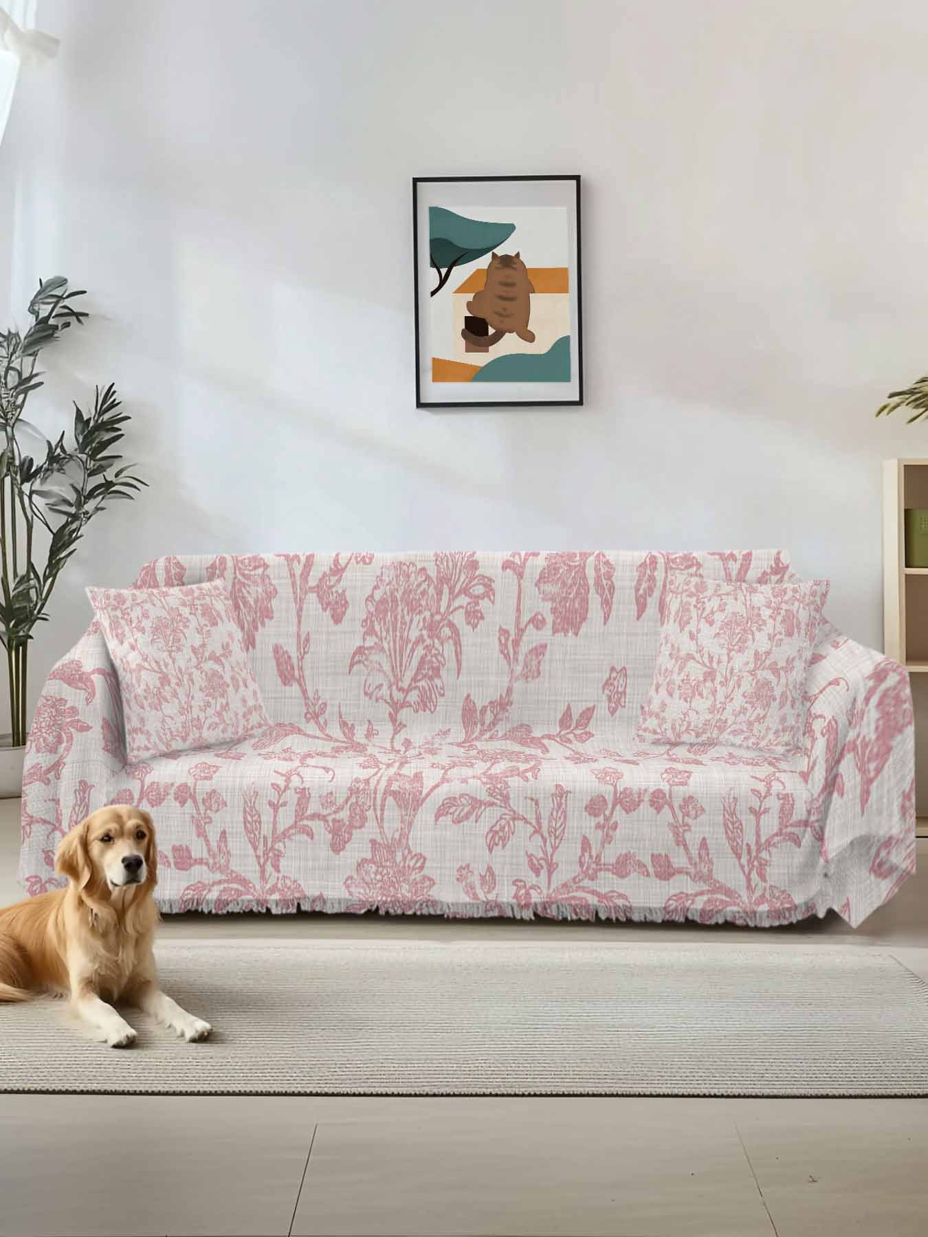Farmhouse Pink Sofa Covers for 2-3 Cushion Couch L-Shaped Sectional ...