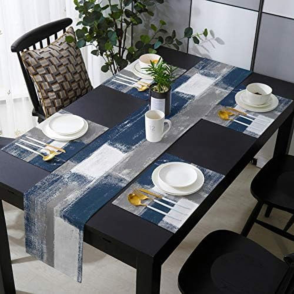 Farmhouse Placemats with Burlap Table Runner 70 inches Long Blue and ...