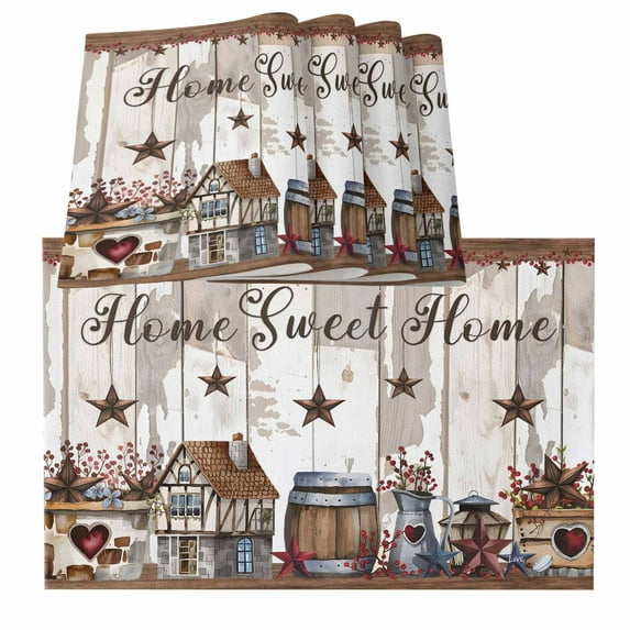 Farmhouse Placemats for Dinning Table Set of 4, Retro Country Star ...