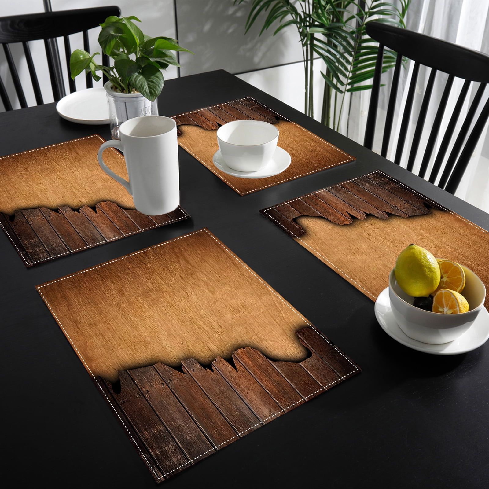 Farmhouse Placemats Set of 4, Vintage Brown Rust Tan Striped Art ...