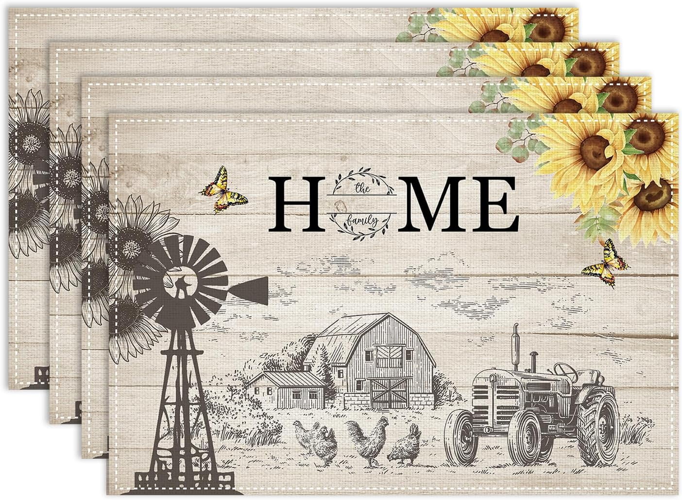 Farmhouse Placemats Set of 6, 12x18 Inch Rustic Country Barn Cottage ...