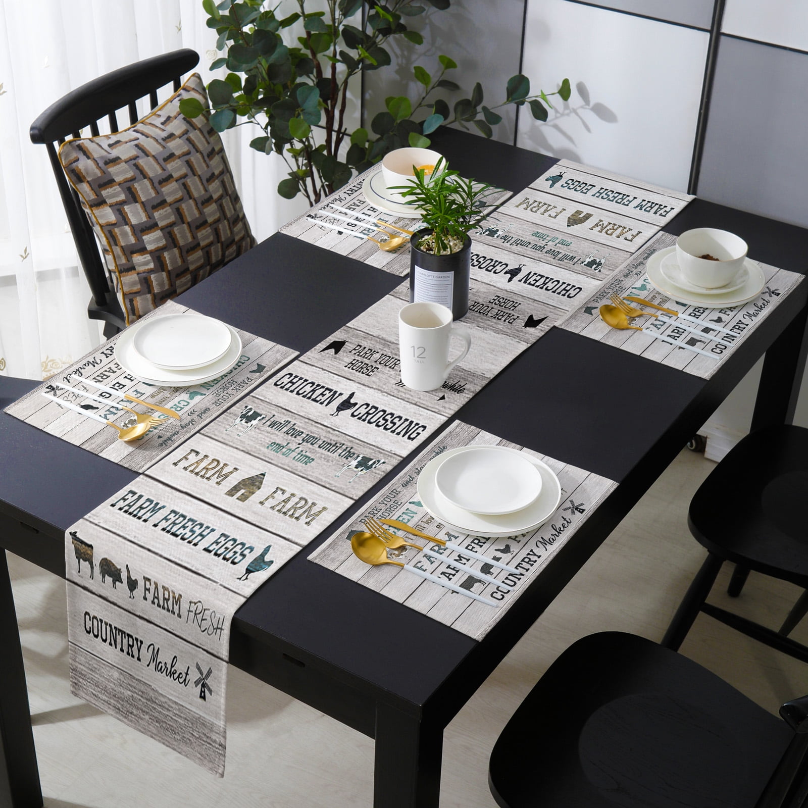 Farmhouse Placemats Set of 6 with 72 Inches Long Table Runners,Farm ...