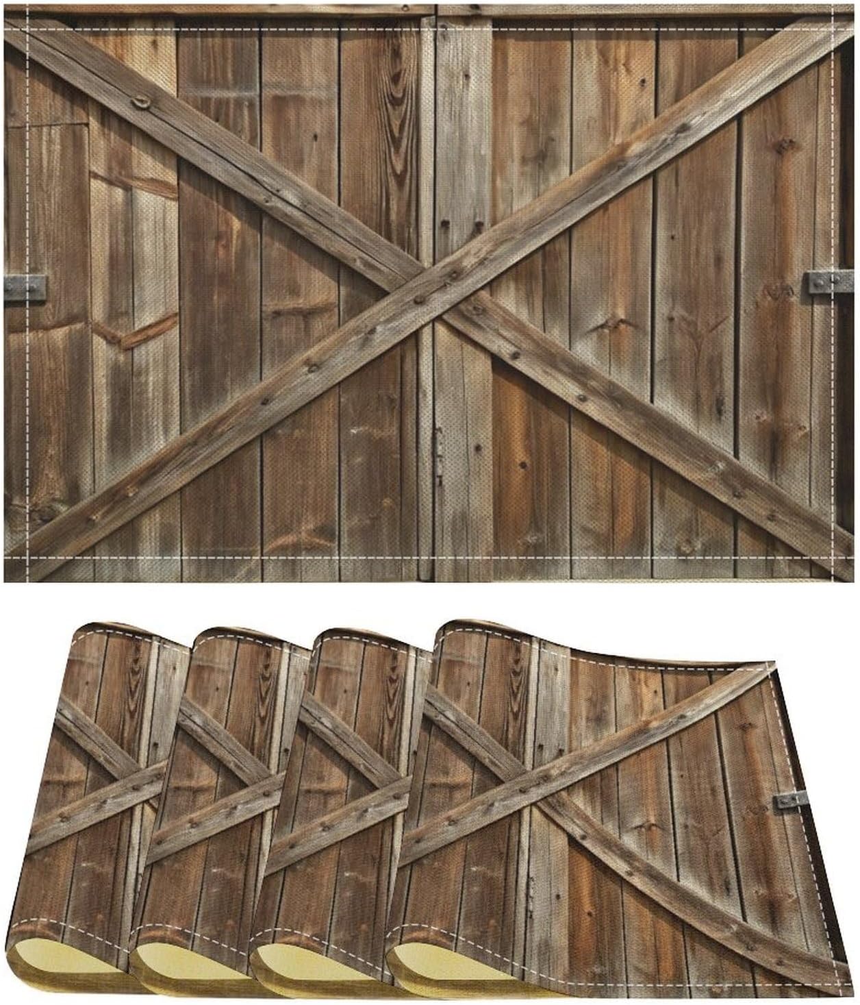 Farmhouse Placemats Set of 4,Rustic Vintage Cabin Barn Door Wooden ...