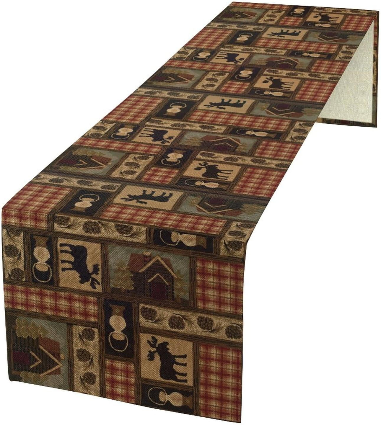 Farmhouse Plaid Elk Table Runner,Vintage Patchwork Farm House Red ...