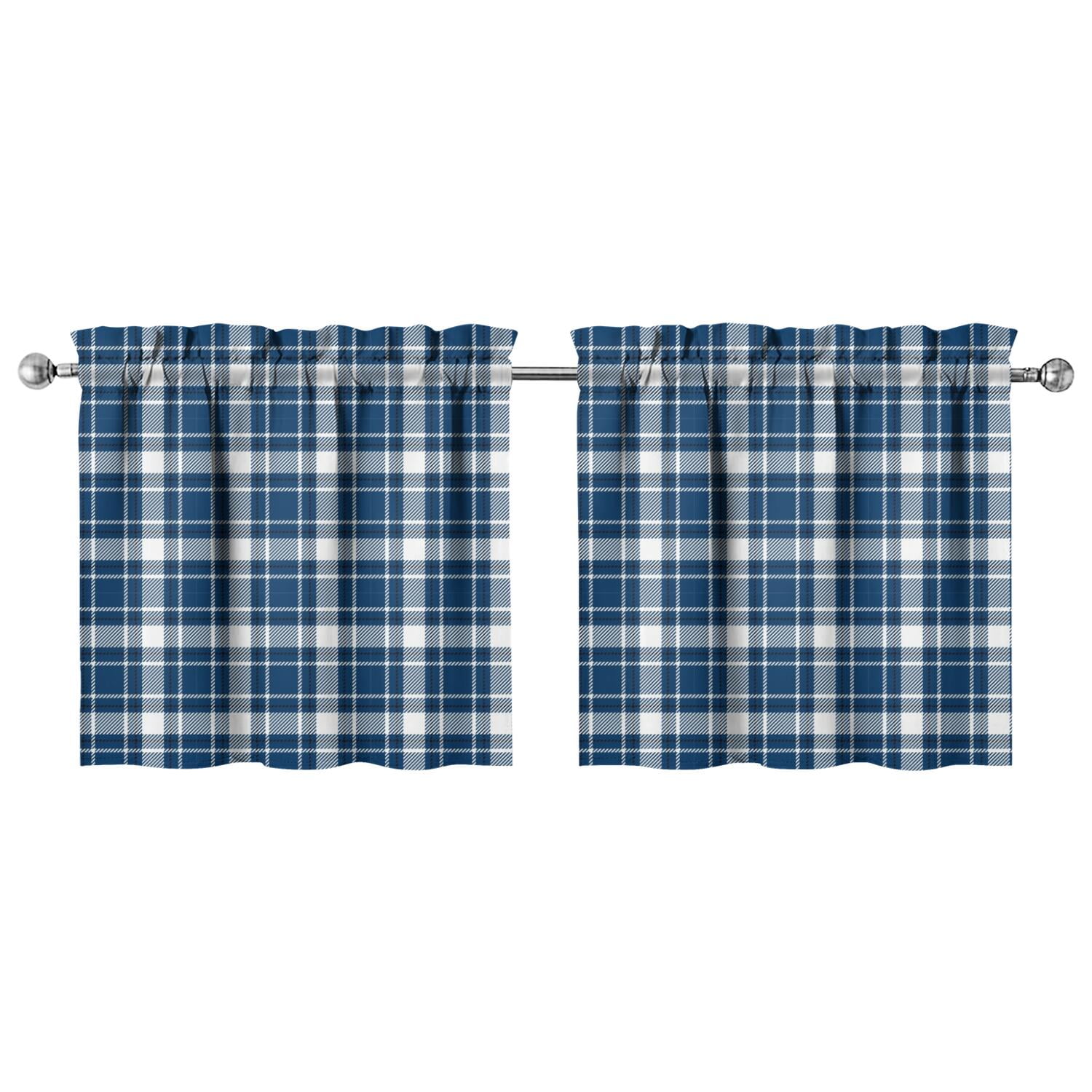 Farmhouse Plaid Print Kitchen Curtains 2 Pack 27.5x24 Inch Tier Panels ...