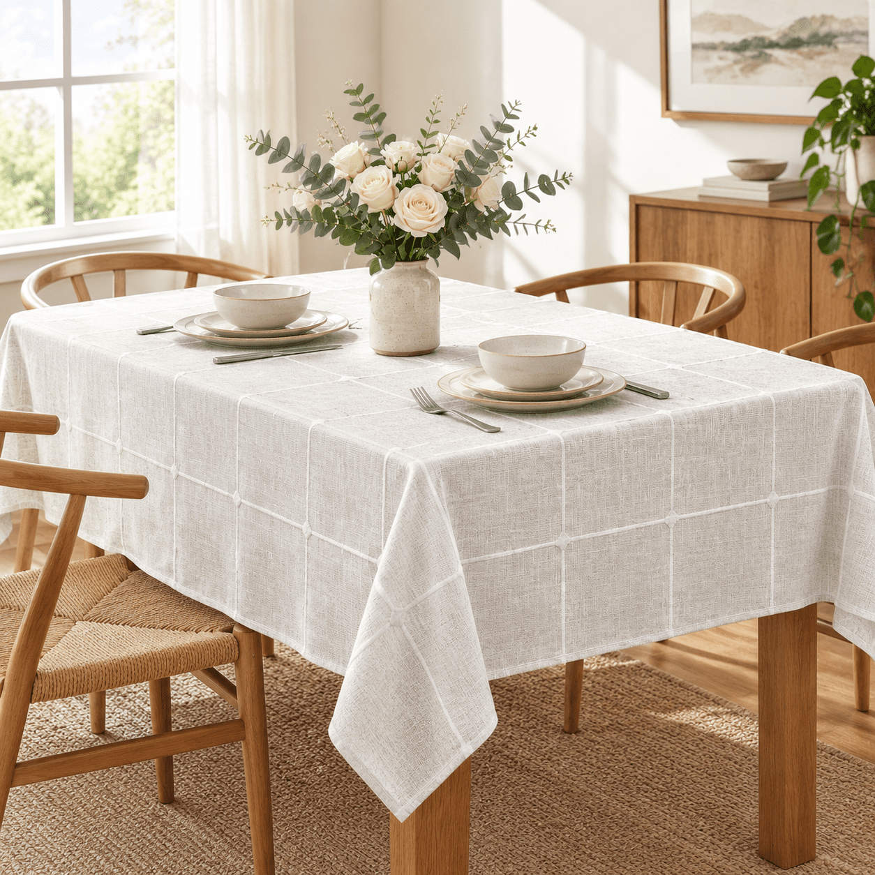 Farmhouse Plaid Tablecloth Beige 52*70 Inch Rectangular - Walmart.com