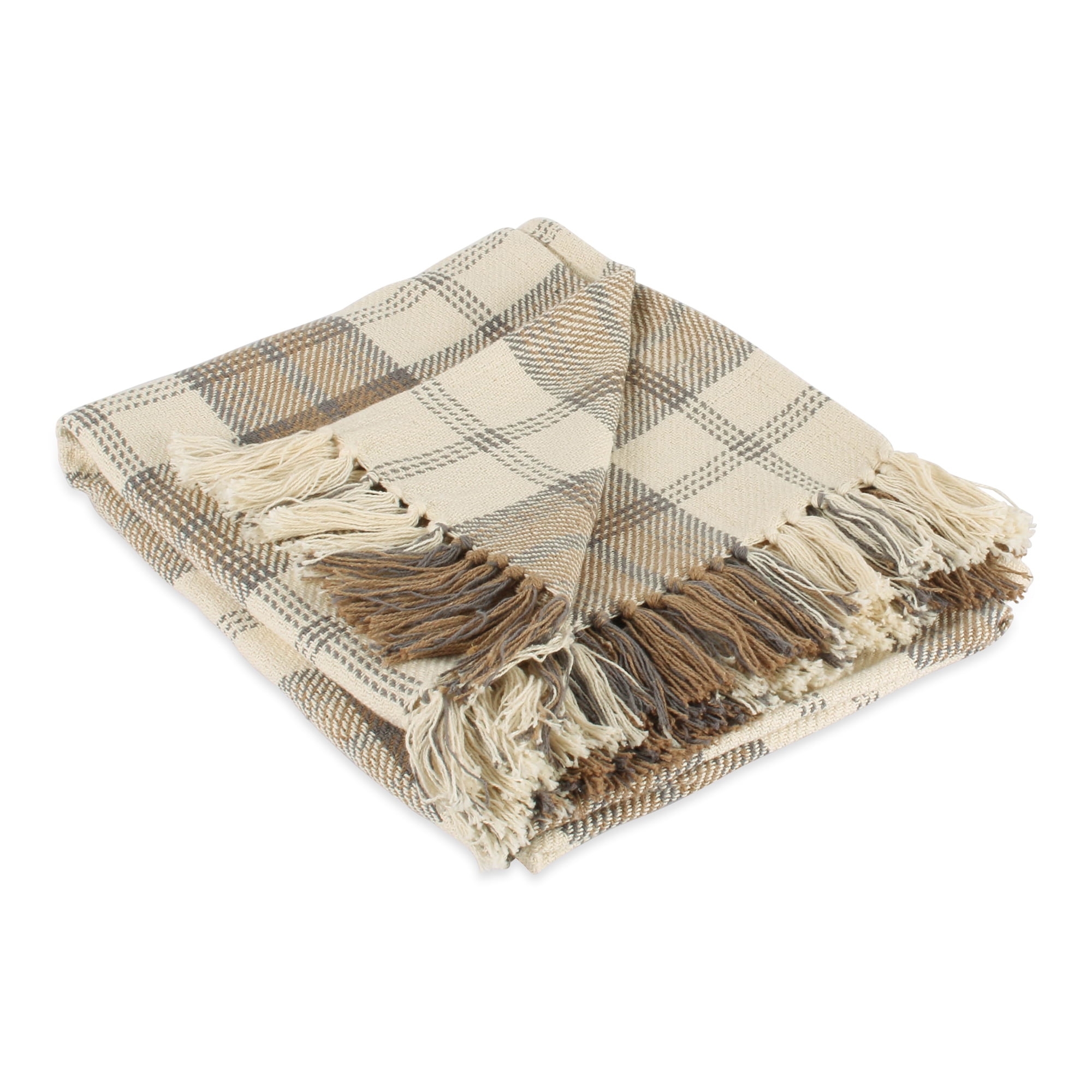 Farmhouse Plaid Throw 50x60" with 3" Fringe, Stone - Walmart.com