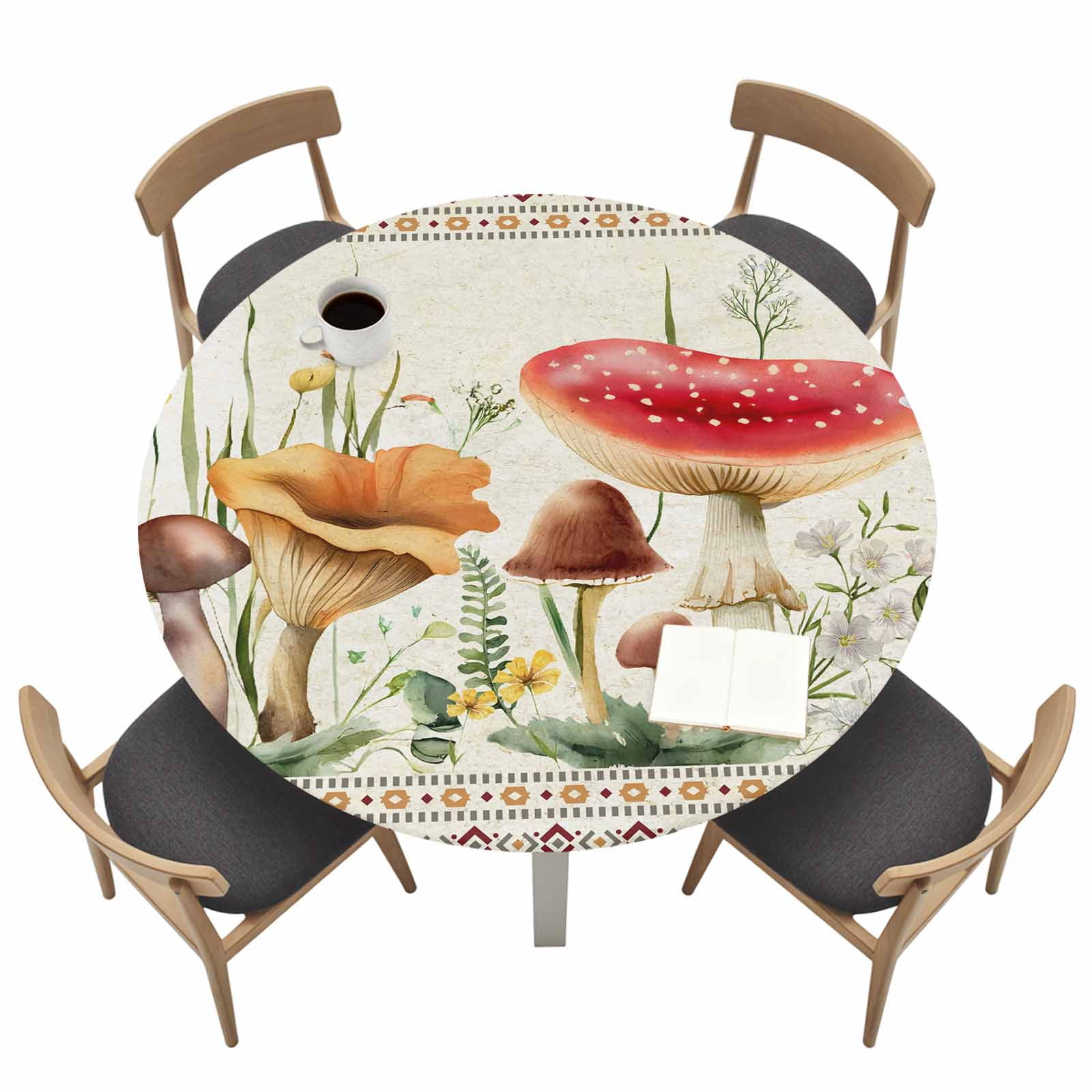 Farmhouse Plants Round Fitted Tablecloth with Elastic Edge Mushroom ...