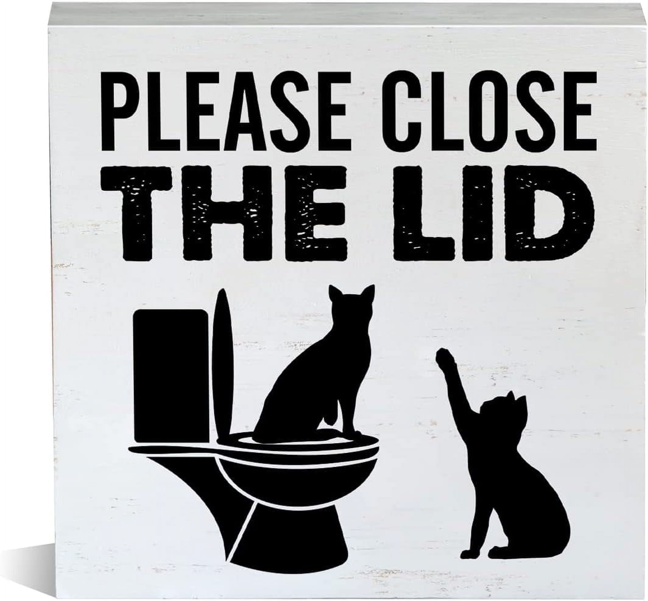 Farmhouse Please Close the Lid Wooden Box Sign Cat Bathroom Wood Block ...