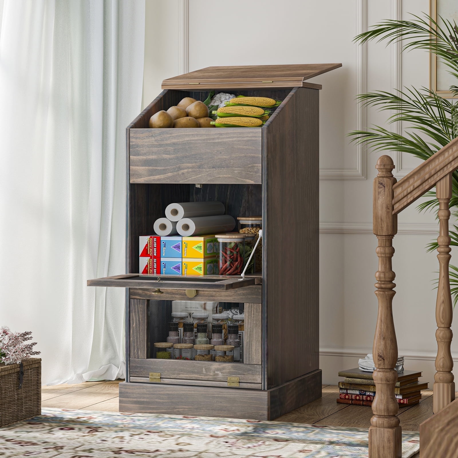 JassmiPkwy Wood Onion and Potato Storage Cabinets, Farmhouse Food ...