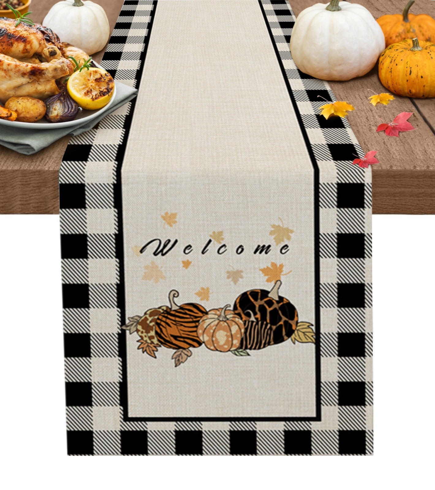 Farmhouse Pumpkin, Table Runner 70 Inches, Fall Thanksgiving Leaves ...
