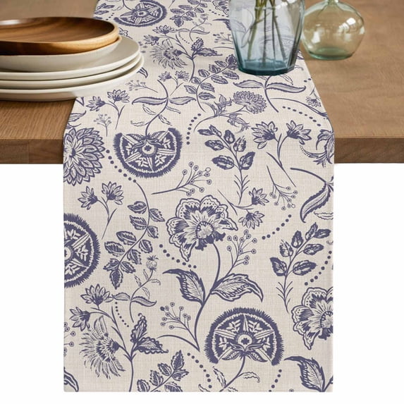 Farmhouse Purple Floral Table Runner, Linen Boho Flower Rustic Country ...