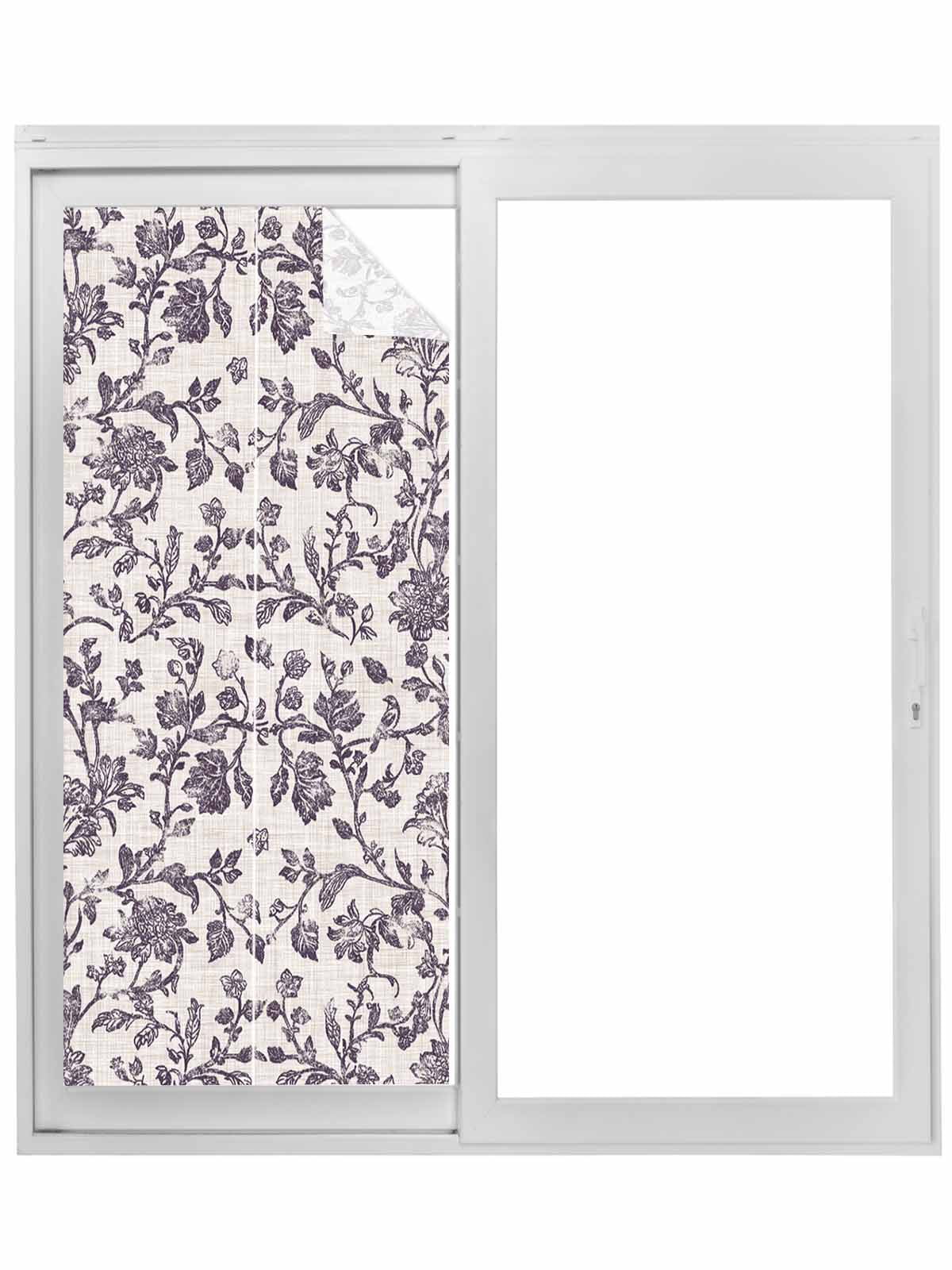 Farmhouse Purple Window Privacy Film, Vintage Flower Leaf Botanical ...