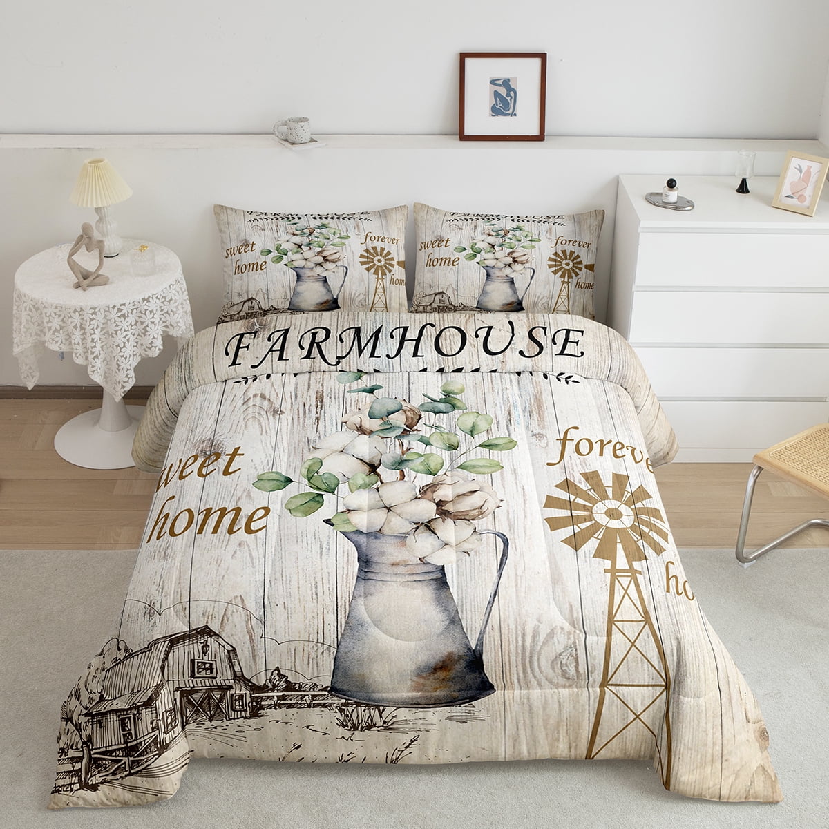 Farmhouse Quilt Country Floral Cotton Flower Comforter Set,Rustic ...
