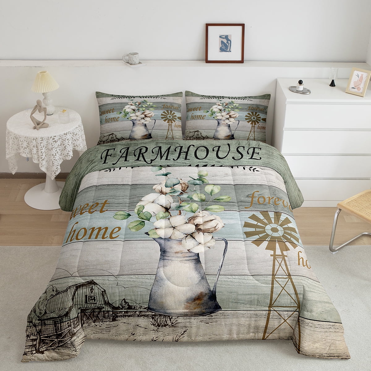 Farmhouse Quilt Country Floral Cotton Flower Comforter Set,Rustic ...